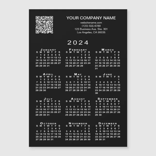 Custom Business QR Code 2024 Calendar Black Magnet | Zazzle