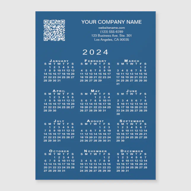 Custom Business QR Code 2024 Calendar Blue Magnet | Zazzle