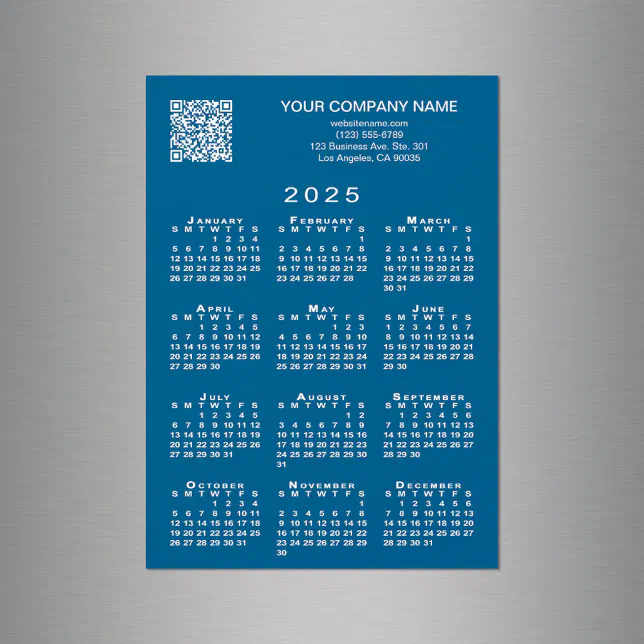 Custom Business QR Code 2025 Calendar Blue Magnet | Zazzle