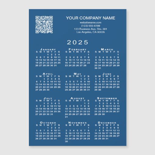 Custom Business QR Code 2025 Calendar Blue Magnet | Zazzle