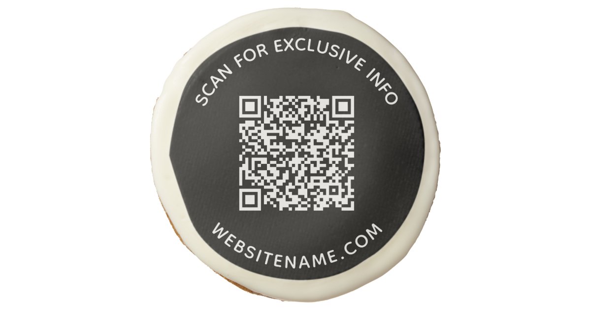 Custom Business QR Code and Text on Black Sugar Cookie | Zazzle