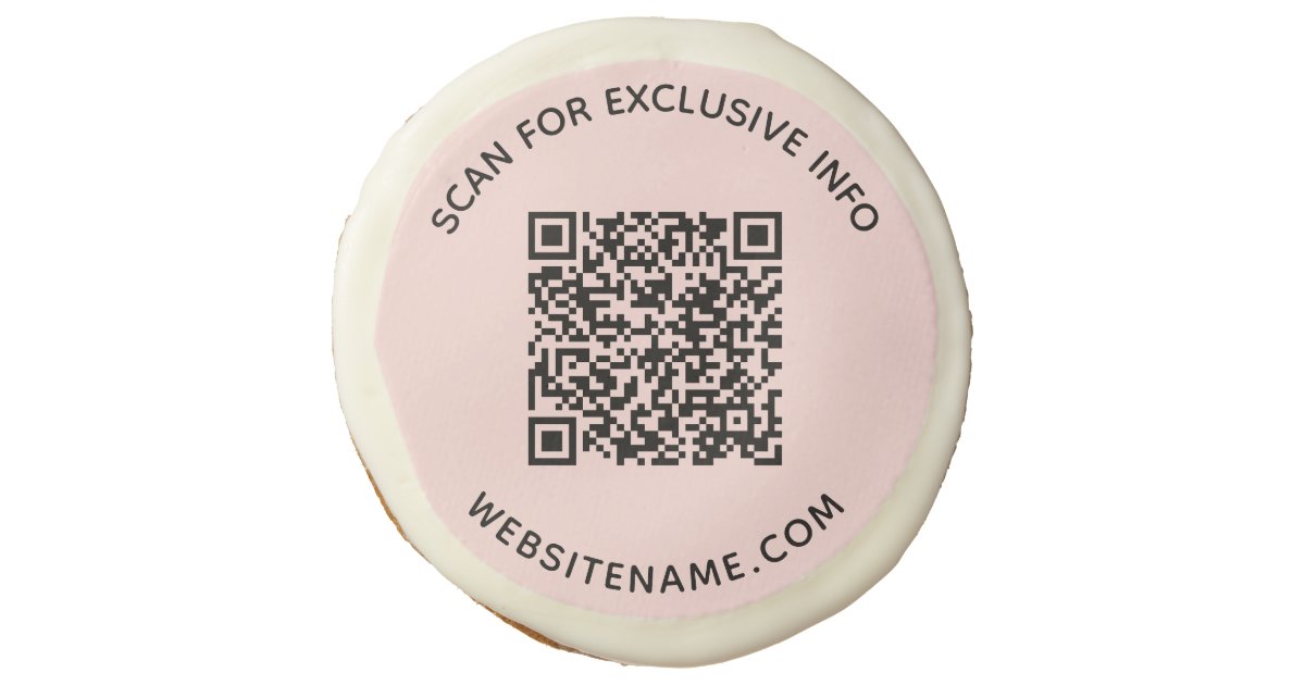 Custom Business QR Code and Text on Pink Sugar Cookie | Zazzle