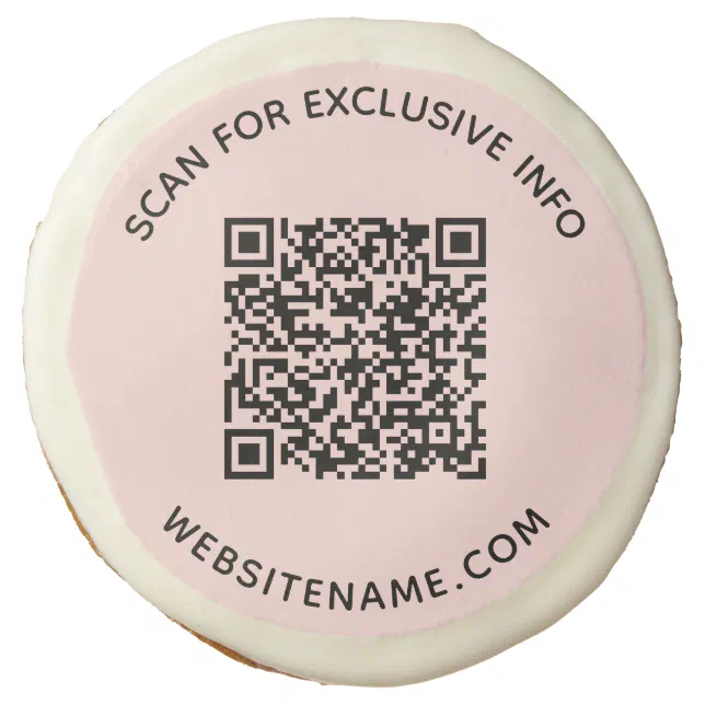 Custom Business QR Code and Text on Pink Sugar Cookie | Zazzle