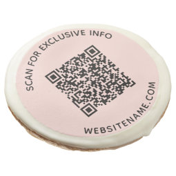 Custom Business QR Code and Text on Pink Sugar Cookie | Zazzle