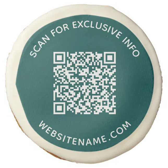 Custom Business QR Code and Text on Teal Sugar Cookie | Zazzle