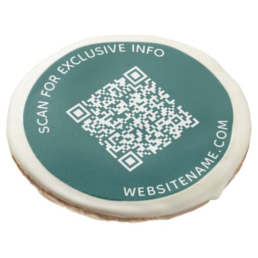 Custom Business QR Code and Text on Teal Sugar Cookie | Zazzle