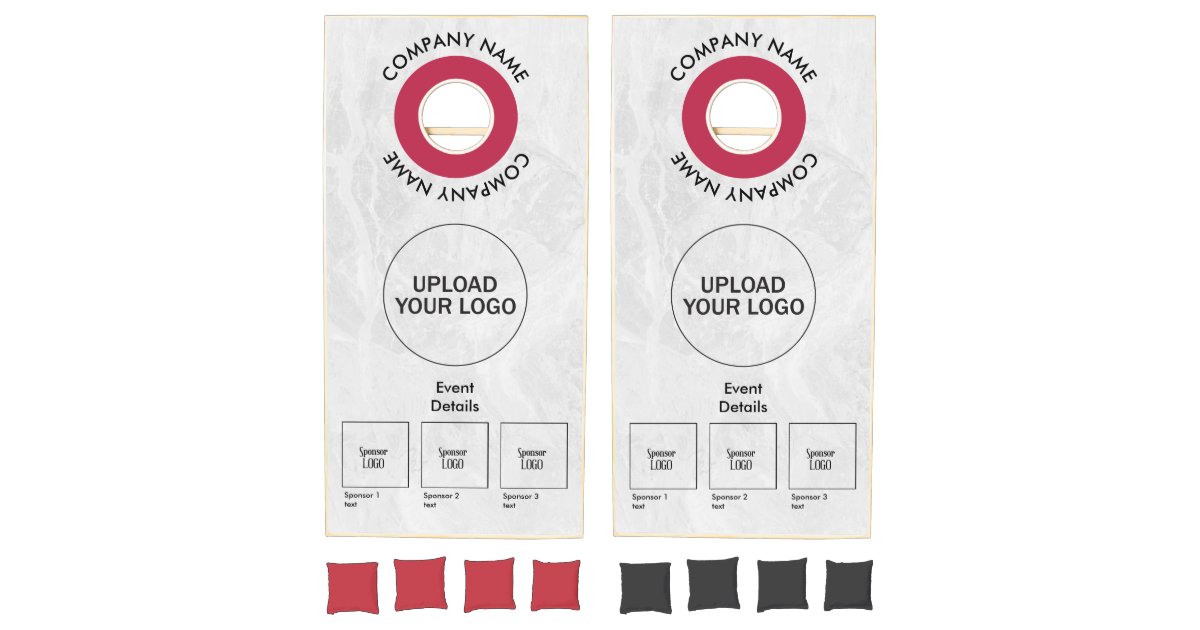 Custom Business Sponsor Logo White Marble Branded Cornhole Set | Zazzle