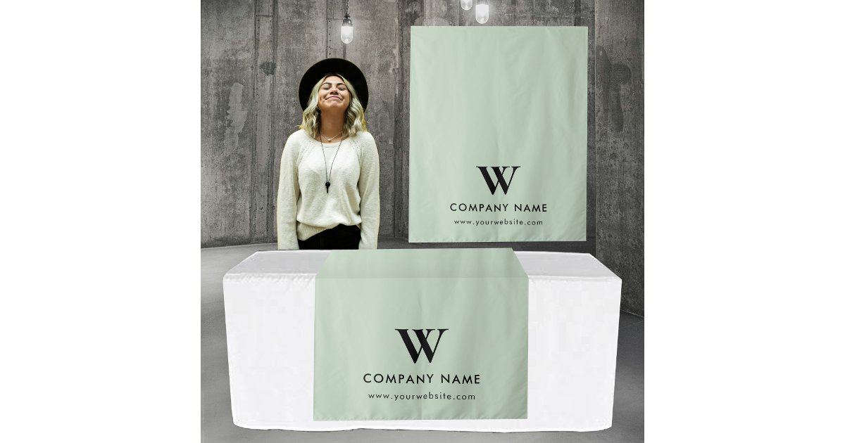Custom Business Table Runner Banner Modern Green Tapestry | Zazzle
