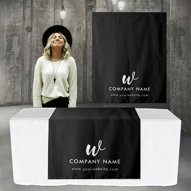 Custom Business Table Runner Banner Script Black Tapestry | Zazzle