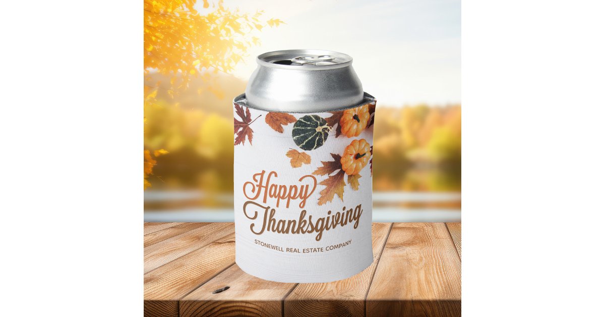 Custom Business Thanksgiving Beautiful Pumpkin Can Cooler | Zazzle