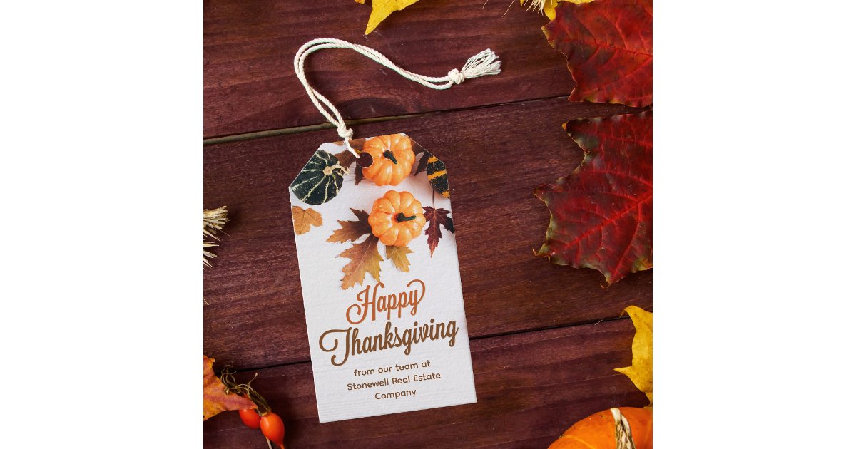 Custom Business Thanksgiving Beautiful Pumpkin Gift Tags | Zazzle