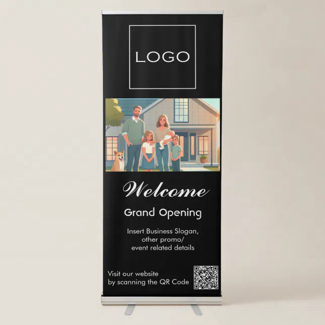 Custom Business Welcome with Logo, Photo, QR Code Retractable Banner ...