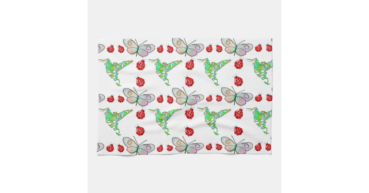 Custom Butterfly, Hummingbird and Ladybug Pattern Towel | Zazzle