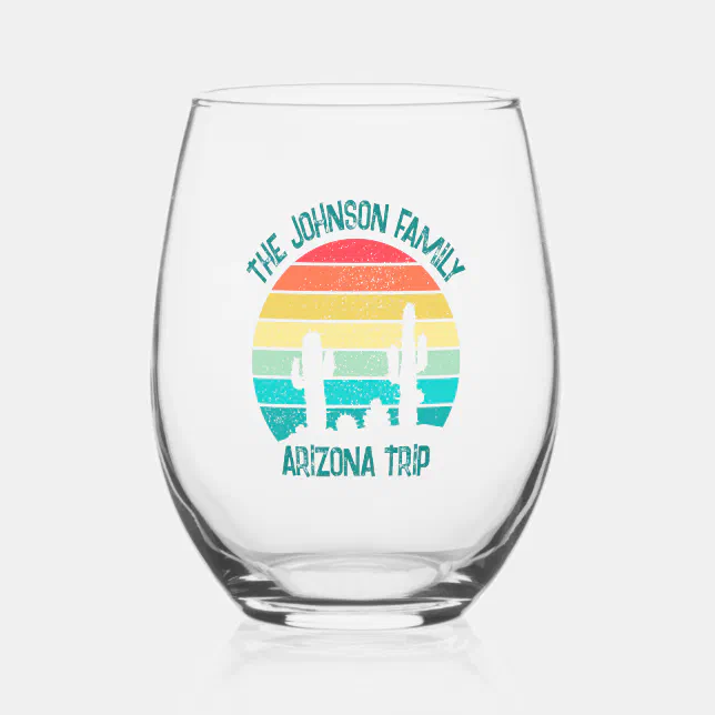 Custom Cactus Sunset Arizona Desert Trip Stemless Wine Glass | Zazzle