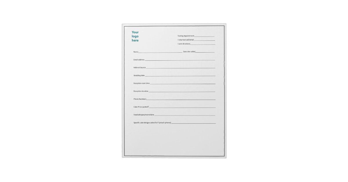 Custom Cake Decorator Appointment Form Custom Logo Notepad | Zazzle