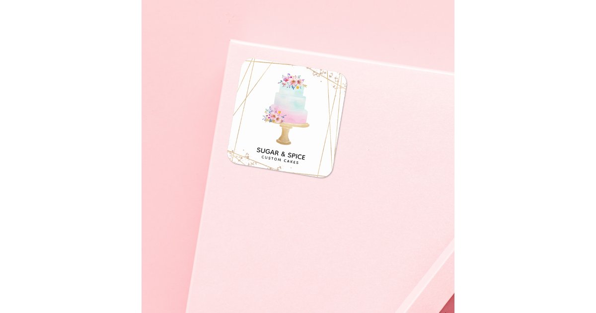 Custom Cakes Bakery Business Card Square Sticker | Zazzle