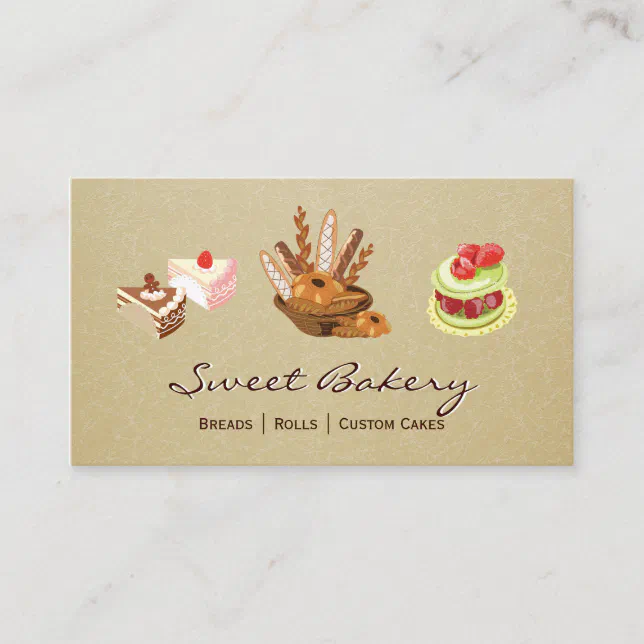 Custom Cakes & Breads Rolls Dessert Bakery Store Business Card | Zazzle