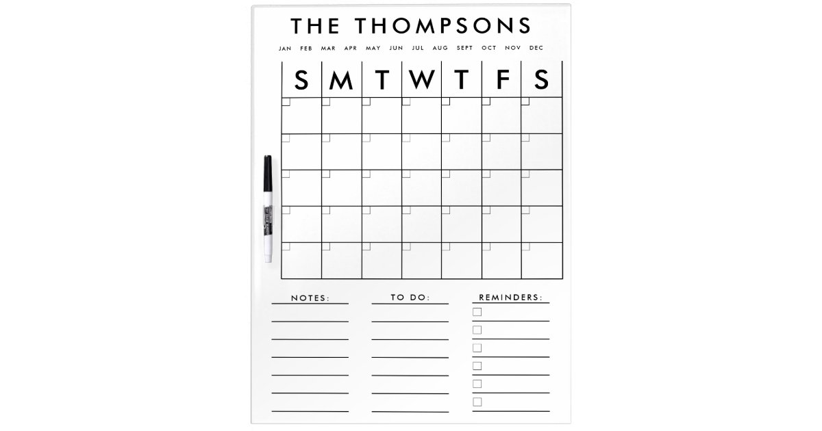 Custom Calendar Planner Minimalist Monthly Weekly Dry Erase Board | Zazzle