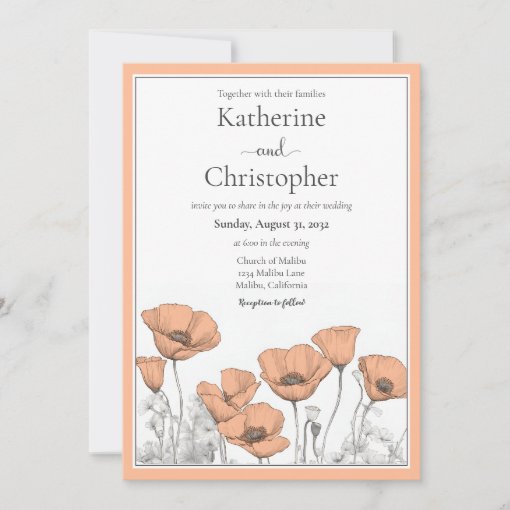Custom California Poppy Peach Floral Wedding Invitation | Zazzle