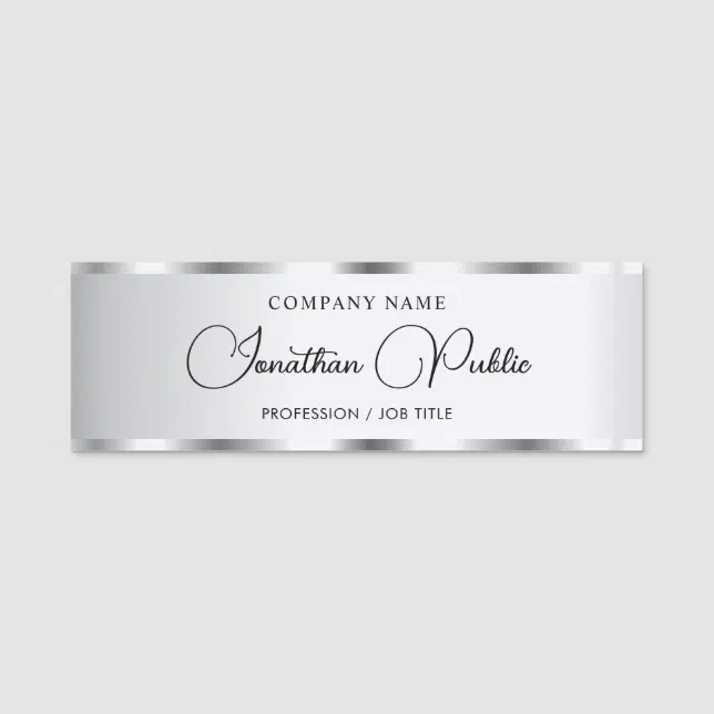 Custom Calligraphy Script Template Elegant Silver Name Tag | Zazzle