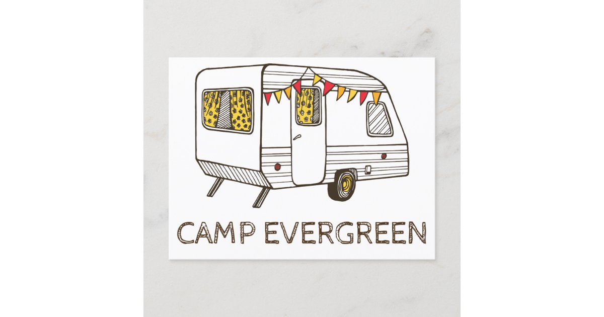 Custom Camp Postcard with Camper Trailer Caravan | Zazzle