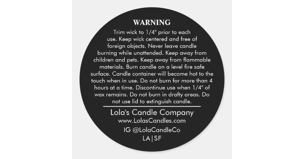 Custom Candle Warning Label Black on White Matte | Zazzle