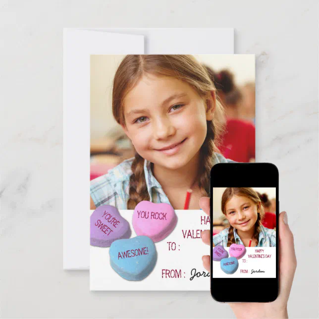 Custom Candy Heart Valentine's Day Classroom Photo Invitation | Zazzle