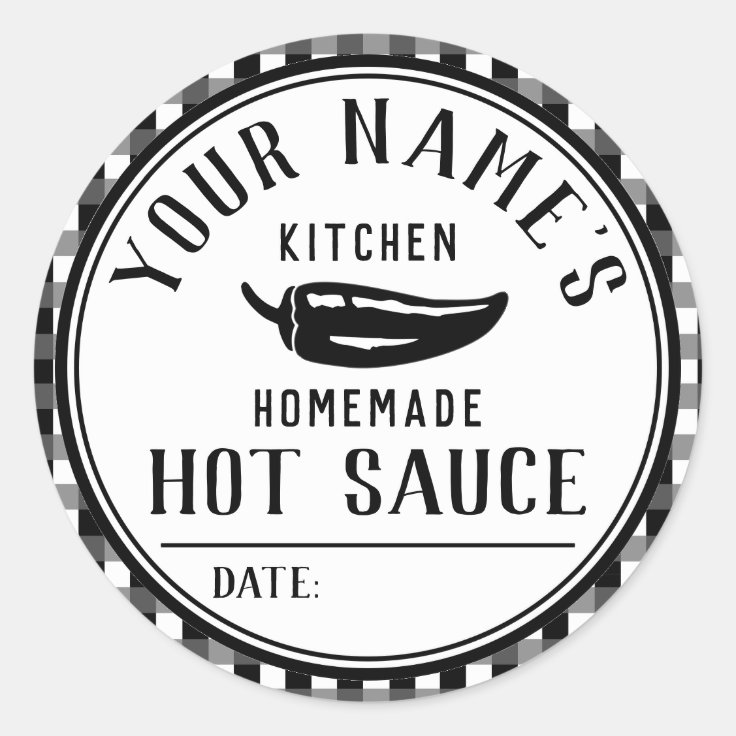 Custom Canning Labels Chili Pepper Black Checks | Zazzle