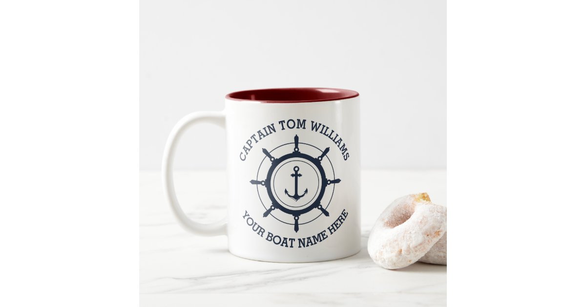 Custom captain and boat name anchor coffee mug | Zazzle