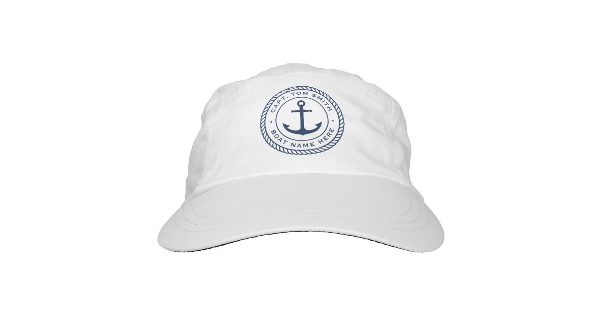 Custom captain and boat name anchor rope border hat | Zazzle