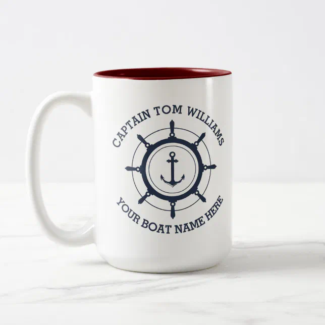 Custom captain and boat name anchor Two-Tone coffee mug | Zazzle