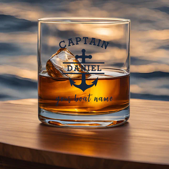 Custom Captain Boat Nautical Anchor Whiskey Glass | Zazzle