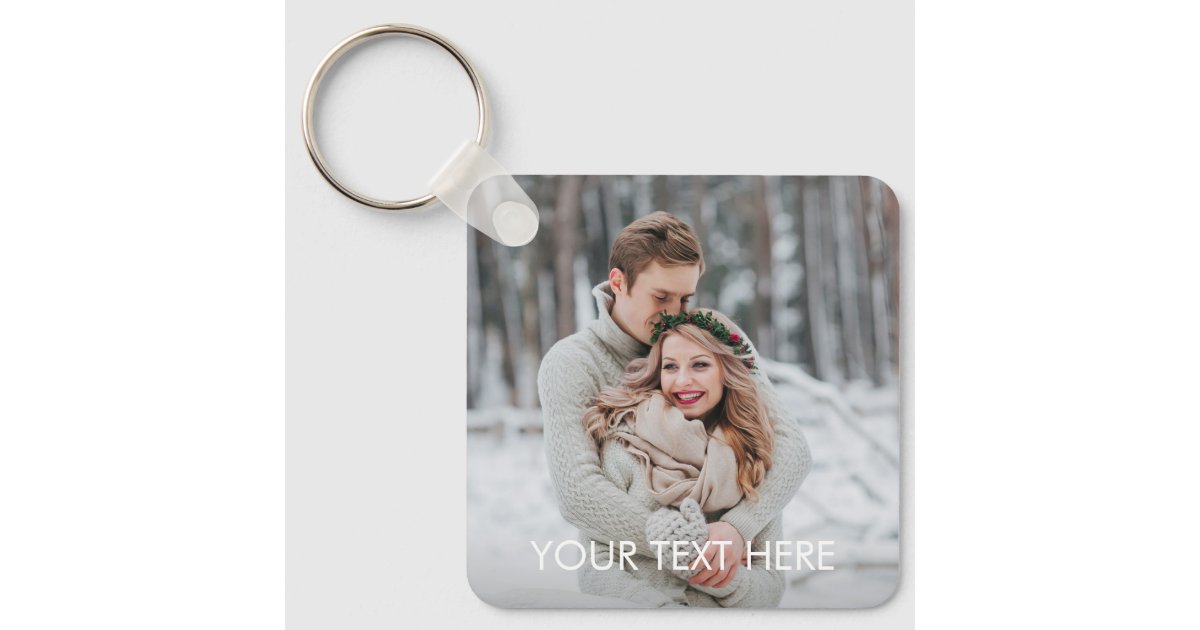 Custom Caption Personalized Photo Keychain | Zazzle
