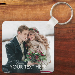 Custom Caption Personalized Photo Keychain | Zazzle