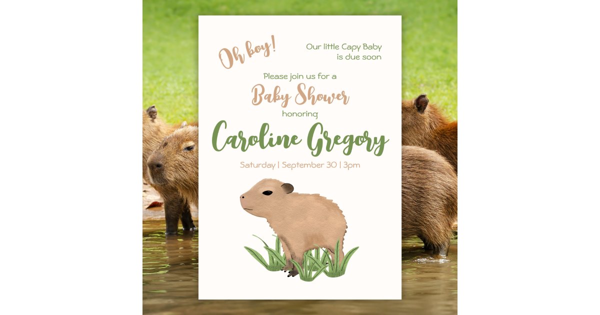 Custom Capy Baby Oh Boy Capybara Baby Shower Invitation | Zazzle