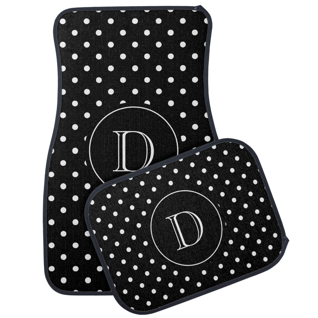 Custom car mat set | black and white polkadots | Zazzle