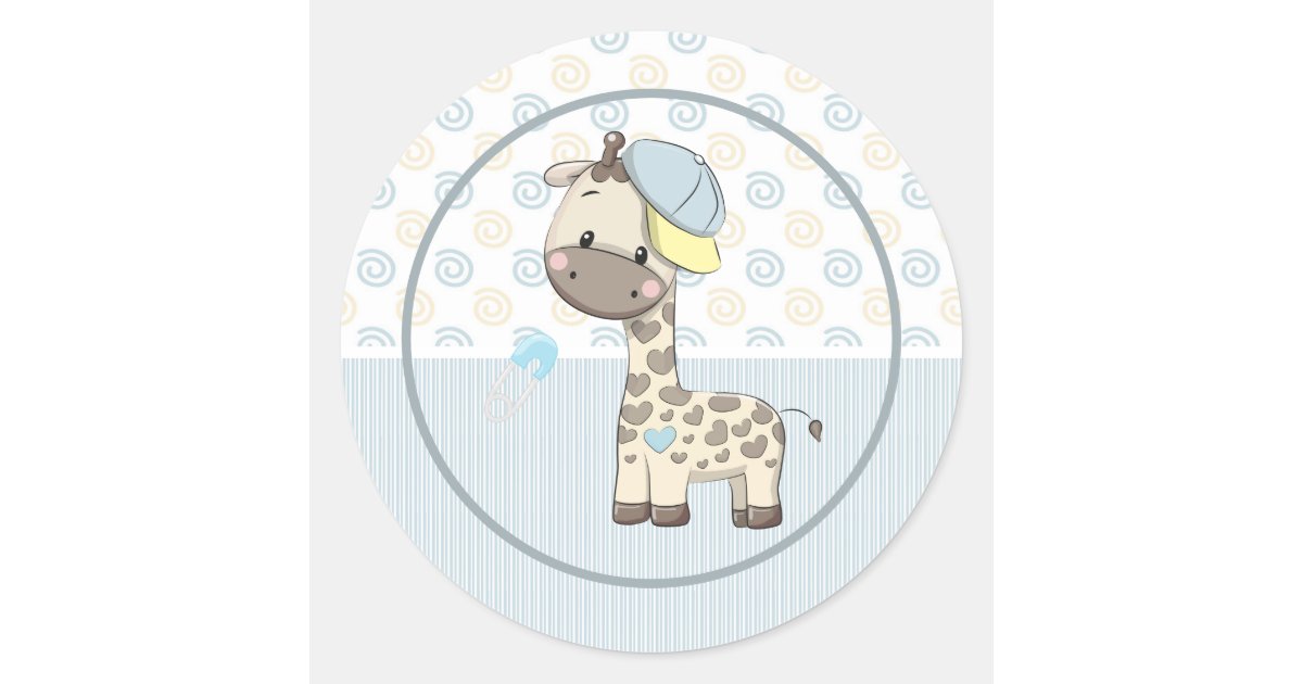 Custom Cartoon Baby Boy Giraffe Classic Round Sticker | Zazzle