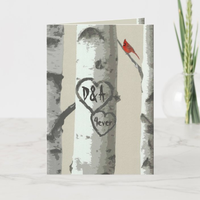 Custom Carved Hearts On Birch Tree Valentine's Holiday Card | Zazzle.com