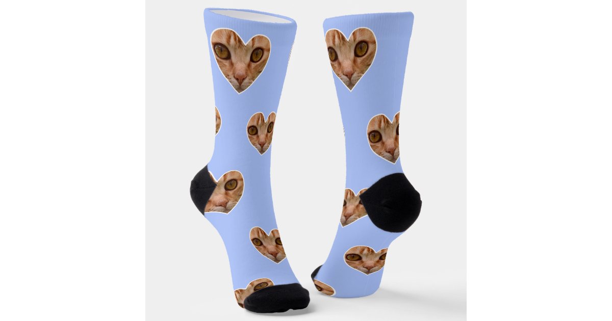 Custom Cat Photo on Light Blue Crew Socks | Zazzle