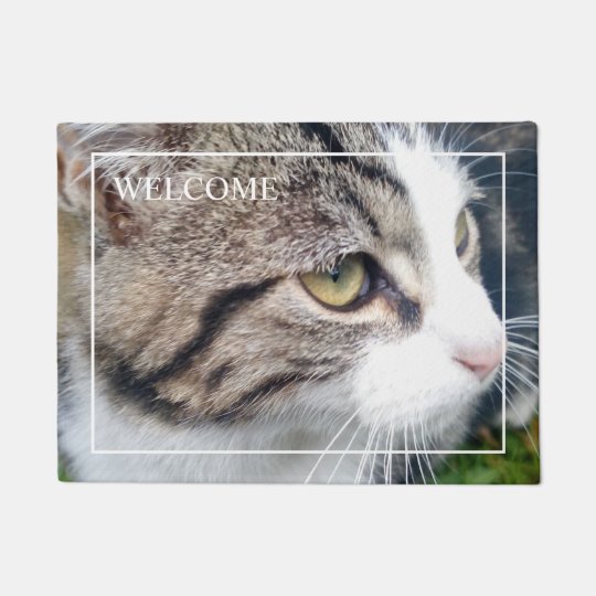 Custom cat photo welcome door mat for pet owner | Zazzle.com