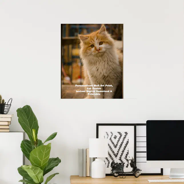 Custom Cat Portrait Poster - Digital Pet Art Print | Zazzle