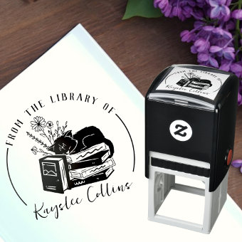 Custom Cat Self Inking Rubber Library Book Stamp | Zazzle