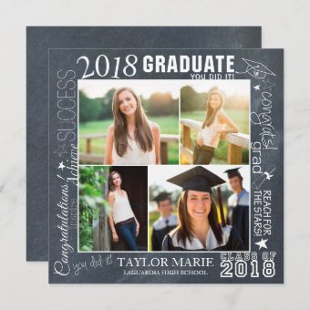 Custom Chalk Graduation 2018 Photo Invitation | Zazzle