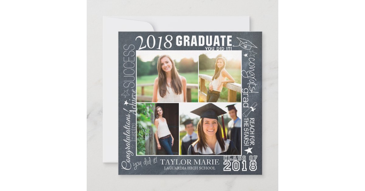 Custom Chalk Graduation 2018 Photo Invitation | Zazzle