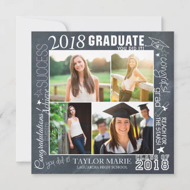 Custom Chalk Graduation 2018 Photo Invitation | Zazzle