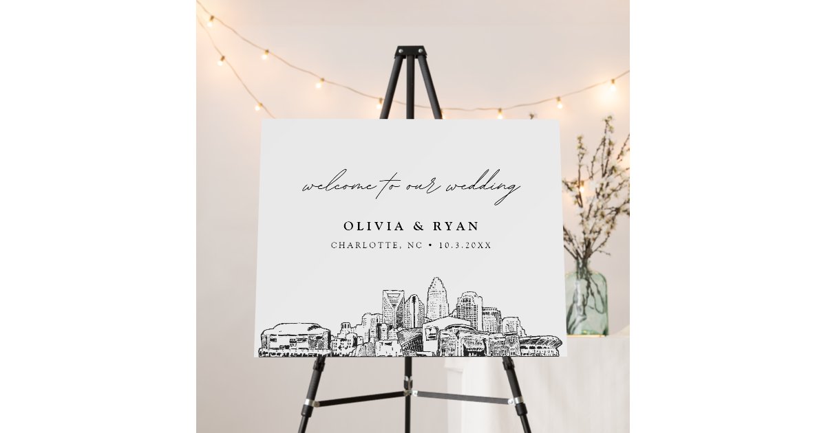 Custom Charlotte Wedding Skyline Welcome Sign | Zazzle