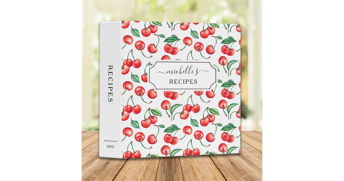 Custom Cherry Pattern Recipe Hand Lettering 3 Ring Binder | Zazzle