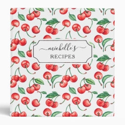 Custom Cherry Pattern Recipe Hand Lettering 3 Ring Binder | Zazzle
