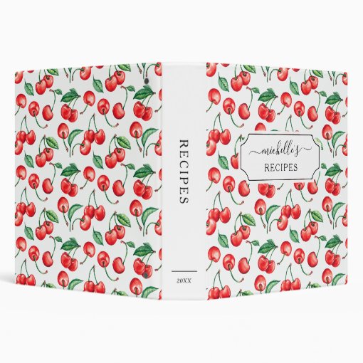 Custom Cherry Pattern Recipe Hand Lettering 3 Ring Binder | Zazzle