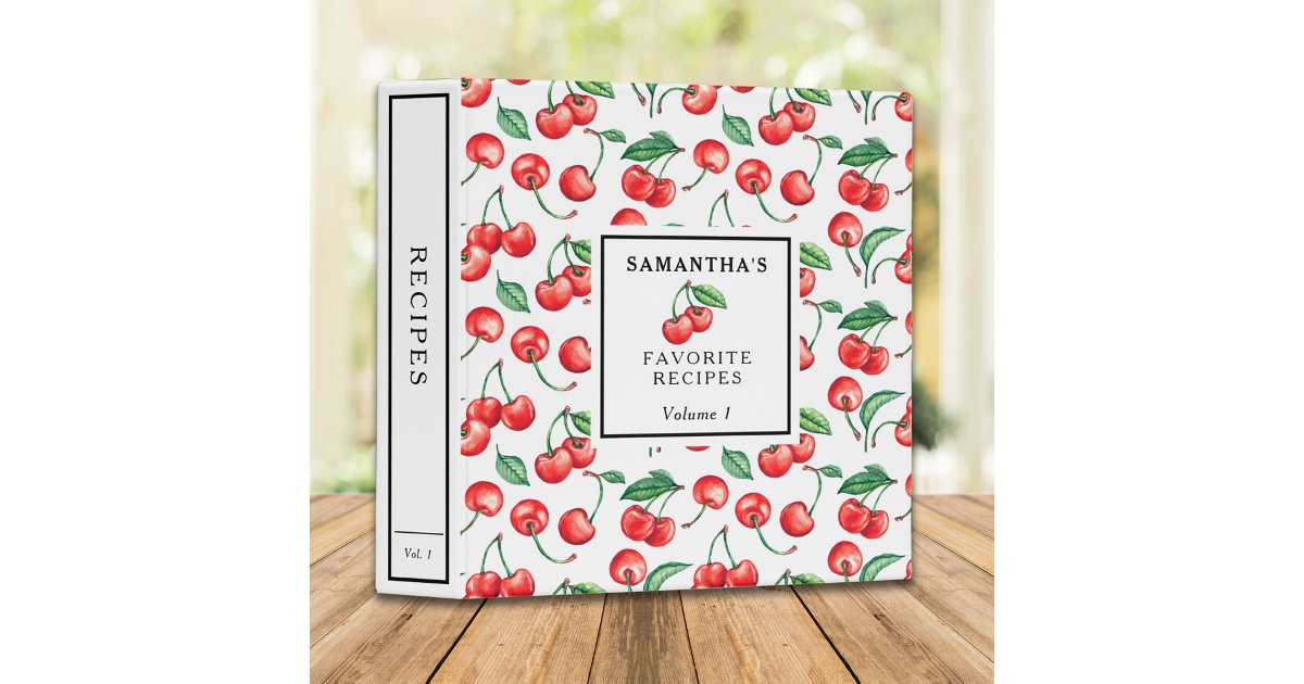 Custom Cherry Pattern Recipe White 3 Ring Binder | Zazzle